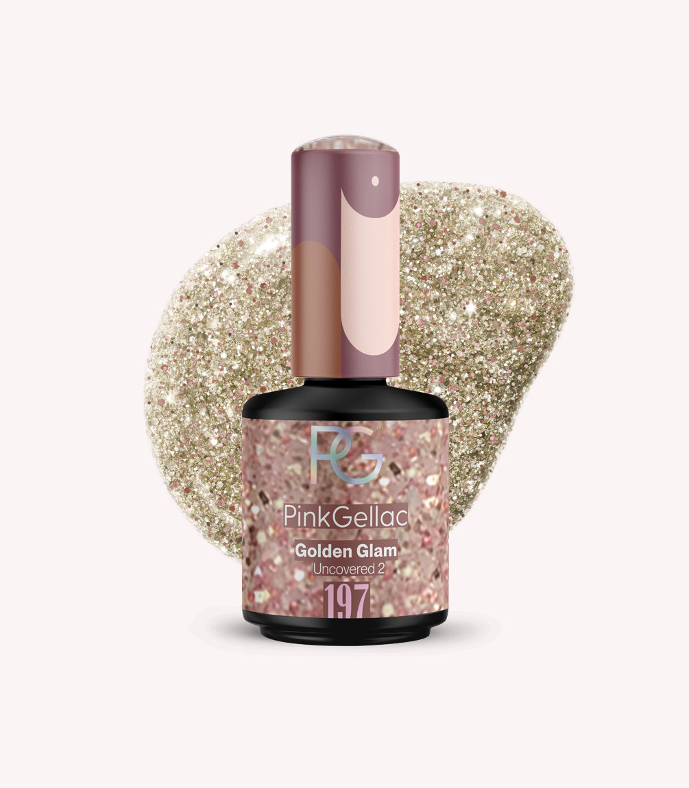 197 Golden Glam - Gold Glitter Gel Polish - Pink Gellac